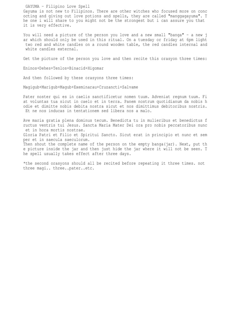 GAYUMA - Filipino Love Spell | PDF | Christian Prayer | Christian ...