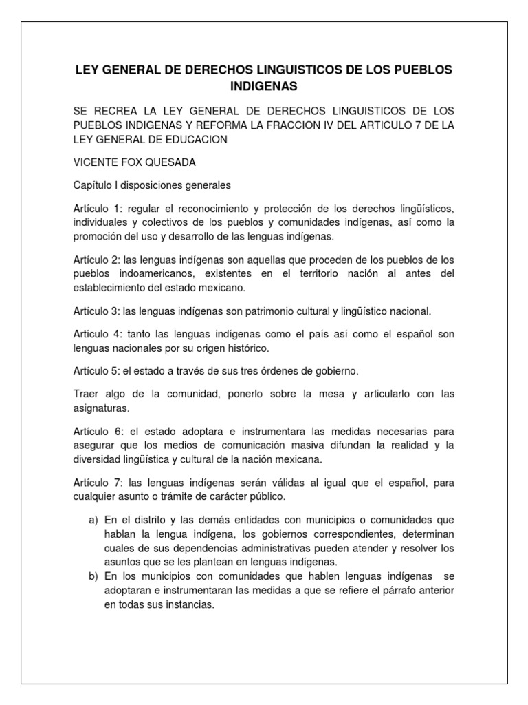 Ley General de Derechos Linguisticos | PDF | Pueblos Indígenas de las ...
