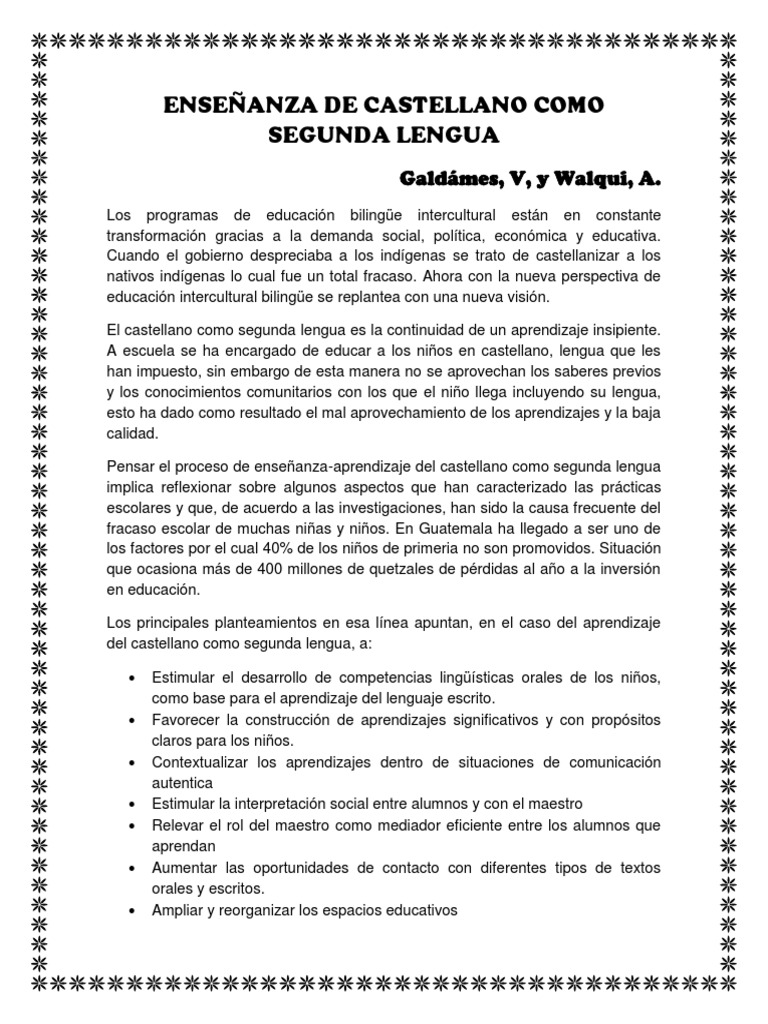 Enseñanza Del Castellano Como Segunda Lengua | Descargar gratis PDF | Multilingüismo | Segundo ...