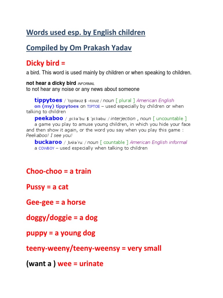 Words Used Esp. by Children-1 | PDF | Noun | Languages