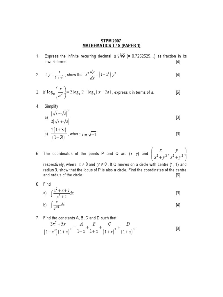 STPM 2007 | PDF | Curve | Matrix (Mathematics)