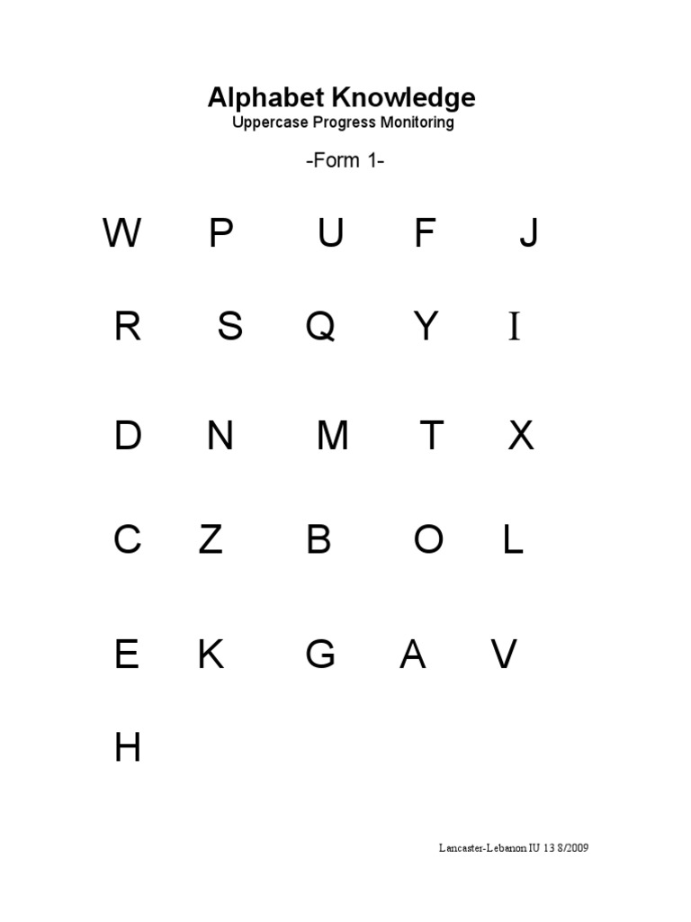 Alphabet Progress Monitoring Form2-6, 2009 | PDF | Letter Case | Printing