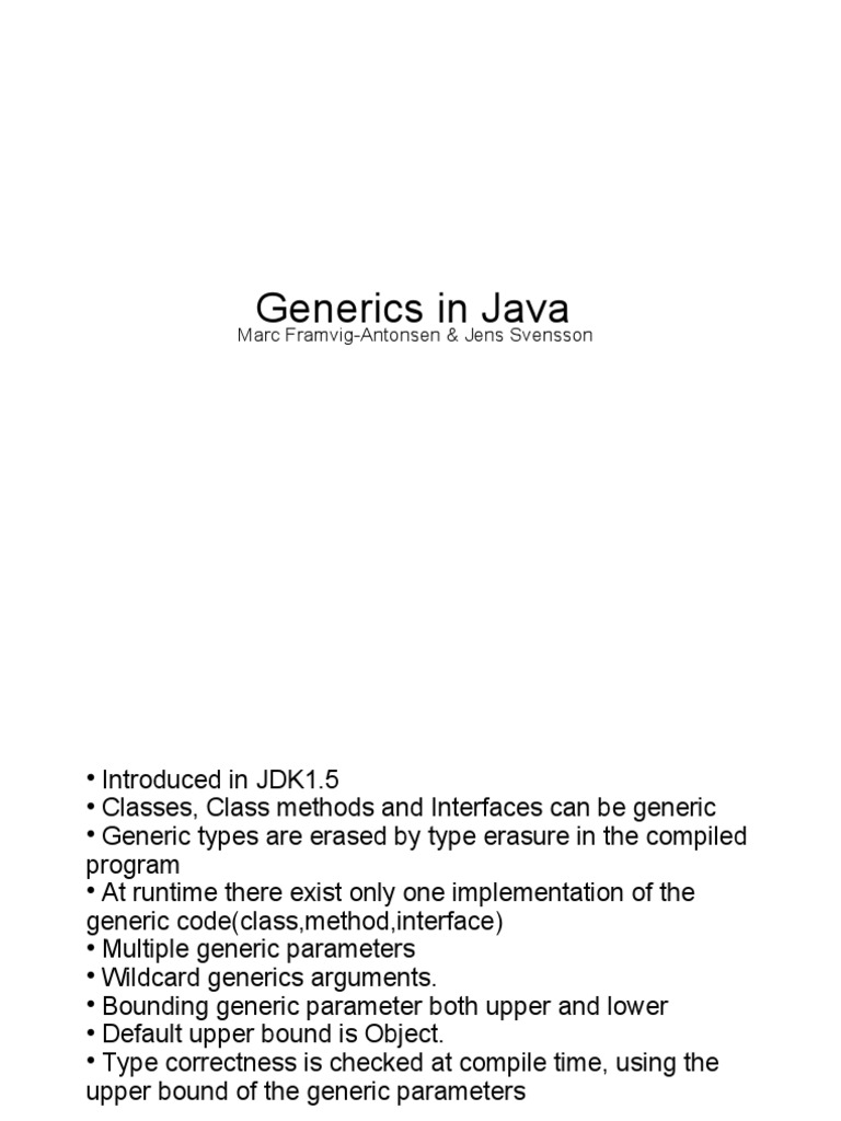 Generics in Java: Marc Framvig-Antonsen & Jens Svensson | PDF | Parameter (Computer Programming ...