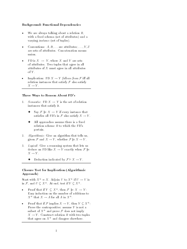 Background: Functional Dependencies: Instance | PDF | Areas Of Computer Science | Logic