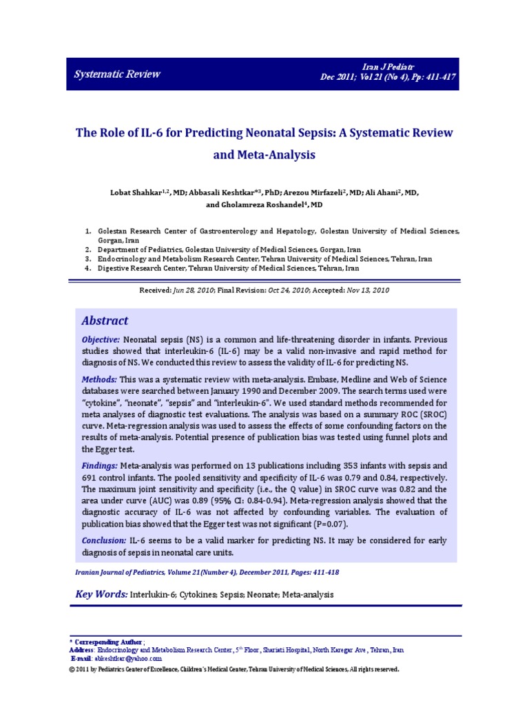 The Role of IL-6 For Predicting Neonatal Sepsis: A Systematic Review ...