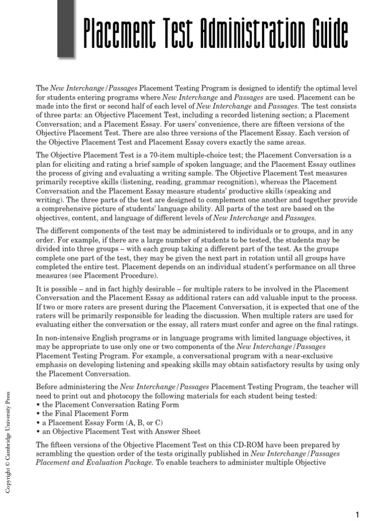 Placement Test Administration Guide | PDF | Essays | Conversation