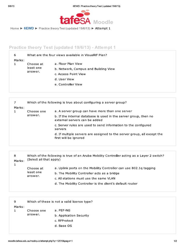 Aruba ACMA Practice Theory 6EWD Pt2 | PDF