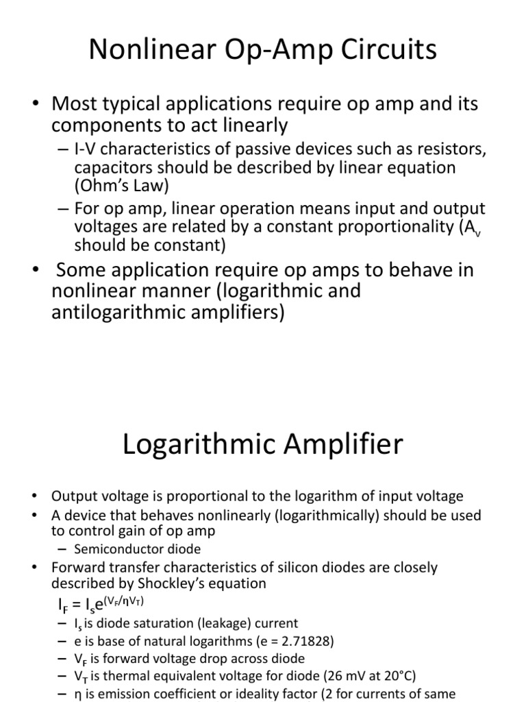 Nonlinear Op-Amp Circuits: - Most Typical Applications Require Op Amp ...