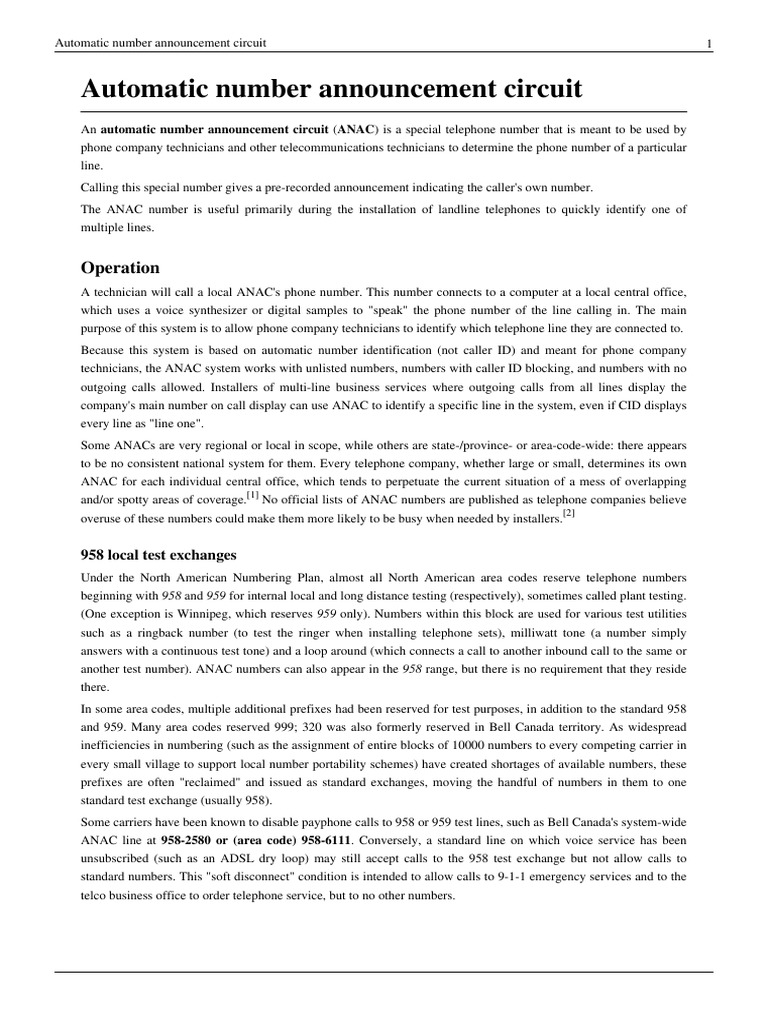 Automatic Number Announcement Circuit | PDF | Telephony | Mathematical ...