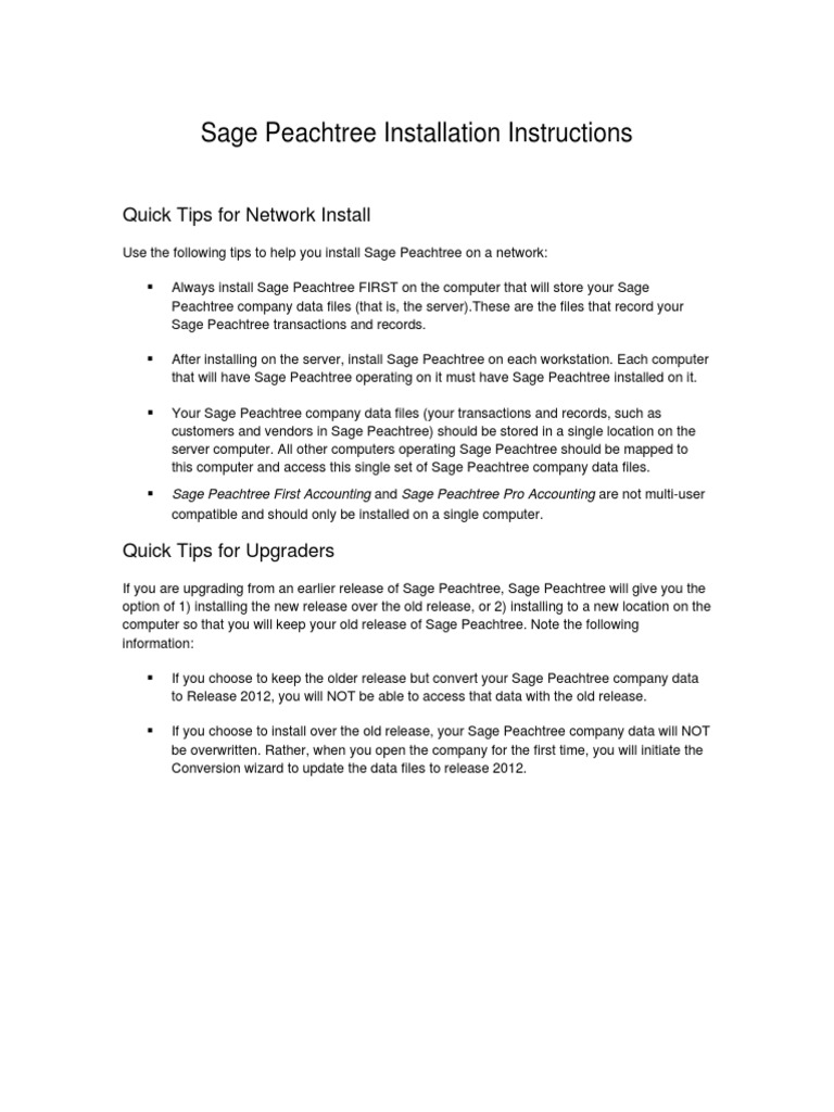 Sage Peachtree Installation Instructions: Quick Tips For Network ...