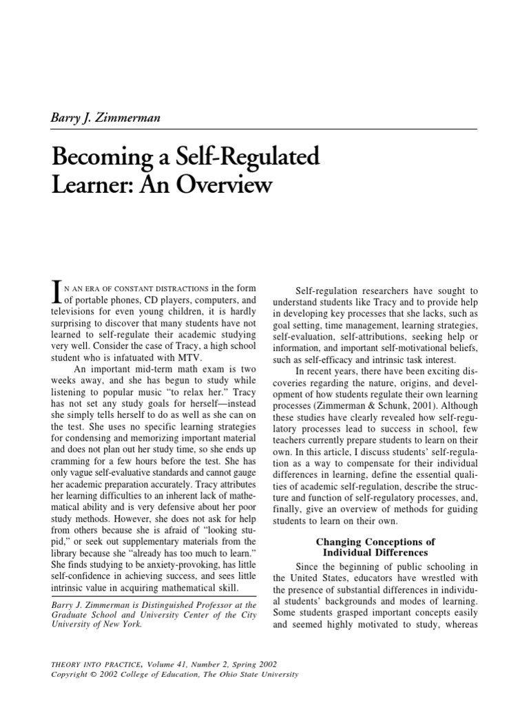 Becoming A Self-Regulated Learner: An Overview: Barry J. Zimmerman | Download Free PDF ...