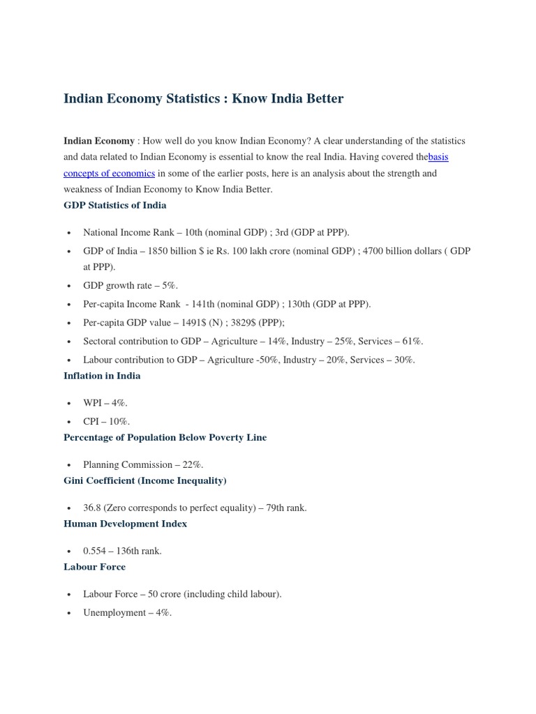 Indian Economy Statistics Know India Better | PDF | Economy Of India ...