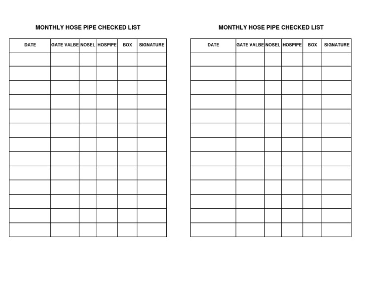 Monthly Hose Pipe Inspection Checklist | PDF
