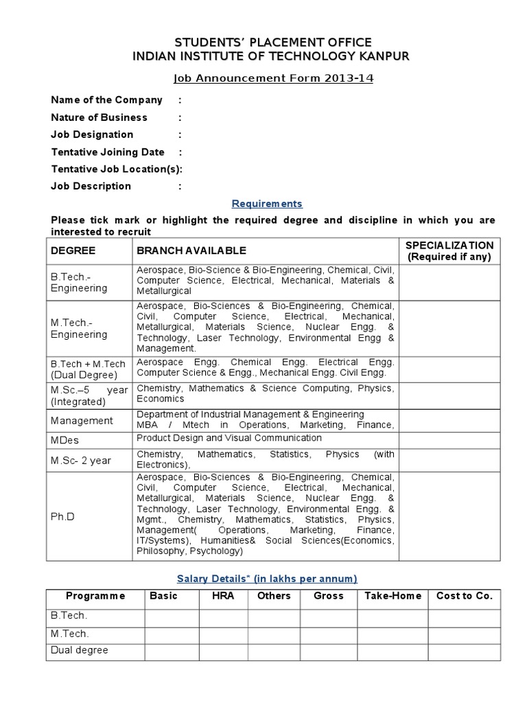 Job Announcement Form | PDF | Science | Mechanical Engineering