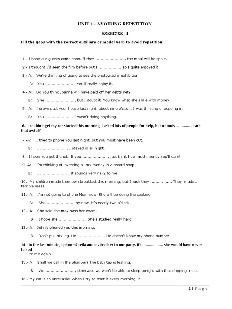 UNIT 1 - Avoiding Repetition | PDF | Leisure
