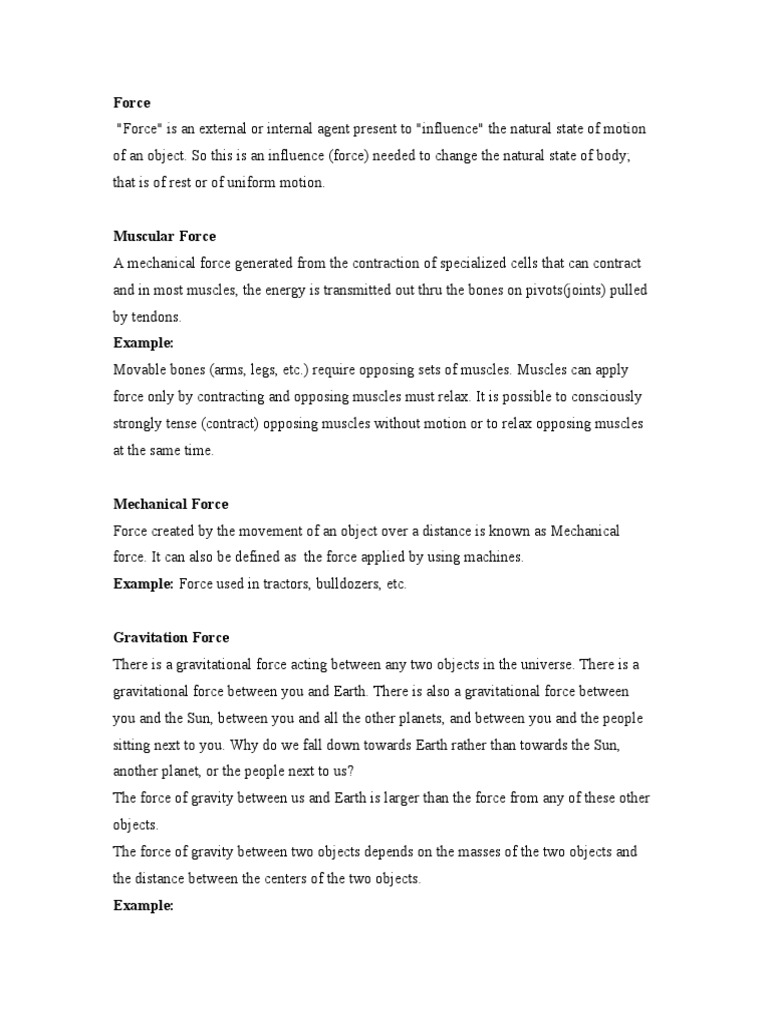 Force and Types of Forces Muscular Mechanical Gravitational Magnetic ...