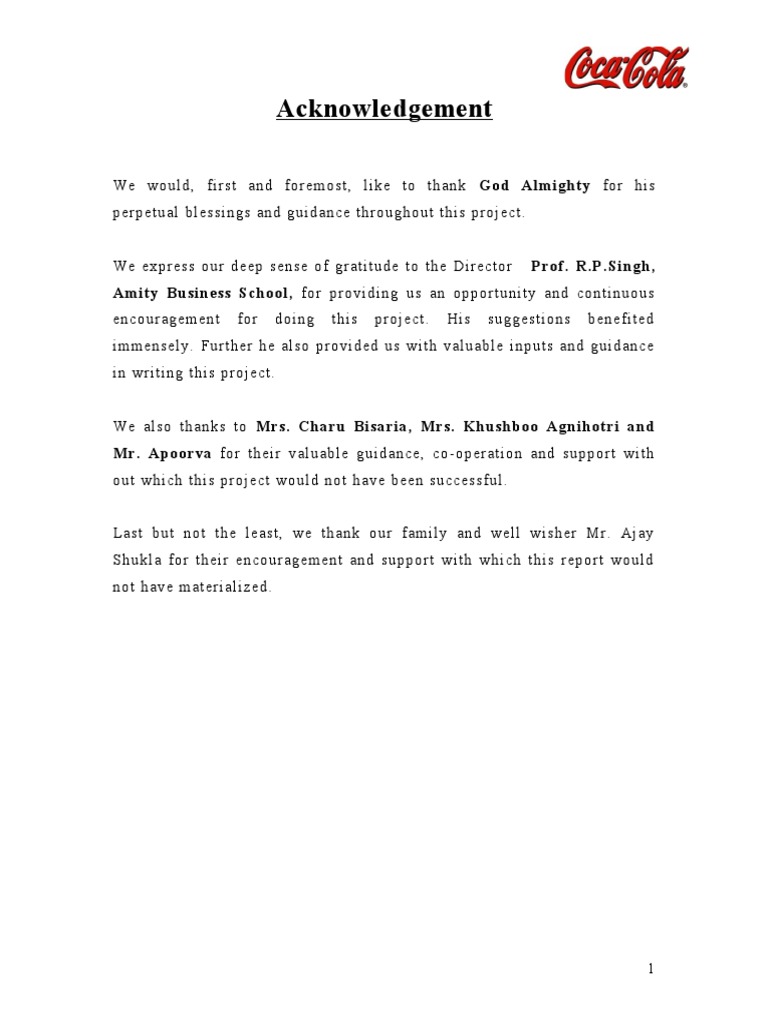 Acknowledgement: Amity Business School, For Providing Us An Opportunity ...