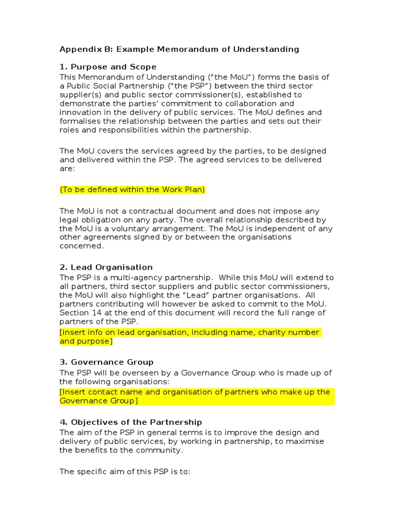 MOU Sample 2 | Public–Private Partnership | Memorandum Of Understanding