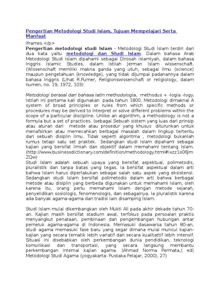 Pengertian Metodologi Studi Islam | PDF