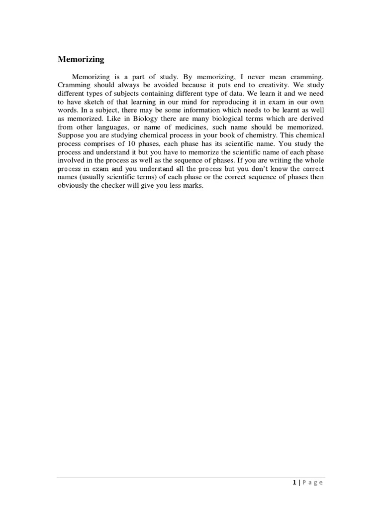 Memorizing: Memorizing Is A Part of Study. by Memorizing, I Never Mean ...