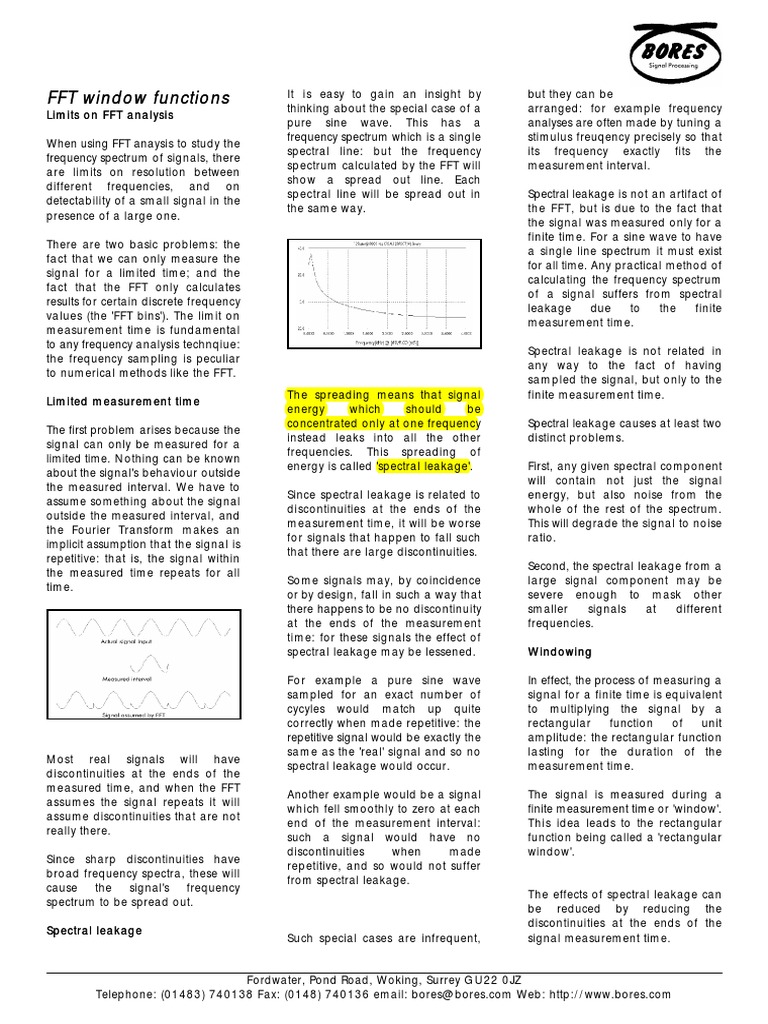 Window Function and Signal Leakage | PDF | Spectral Density | Bandwidth (Signal Processing)