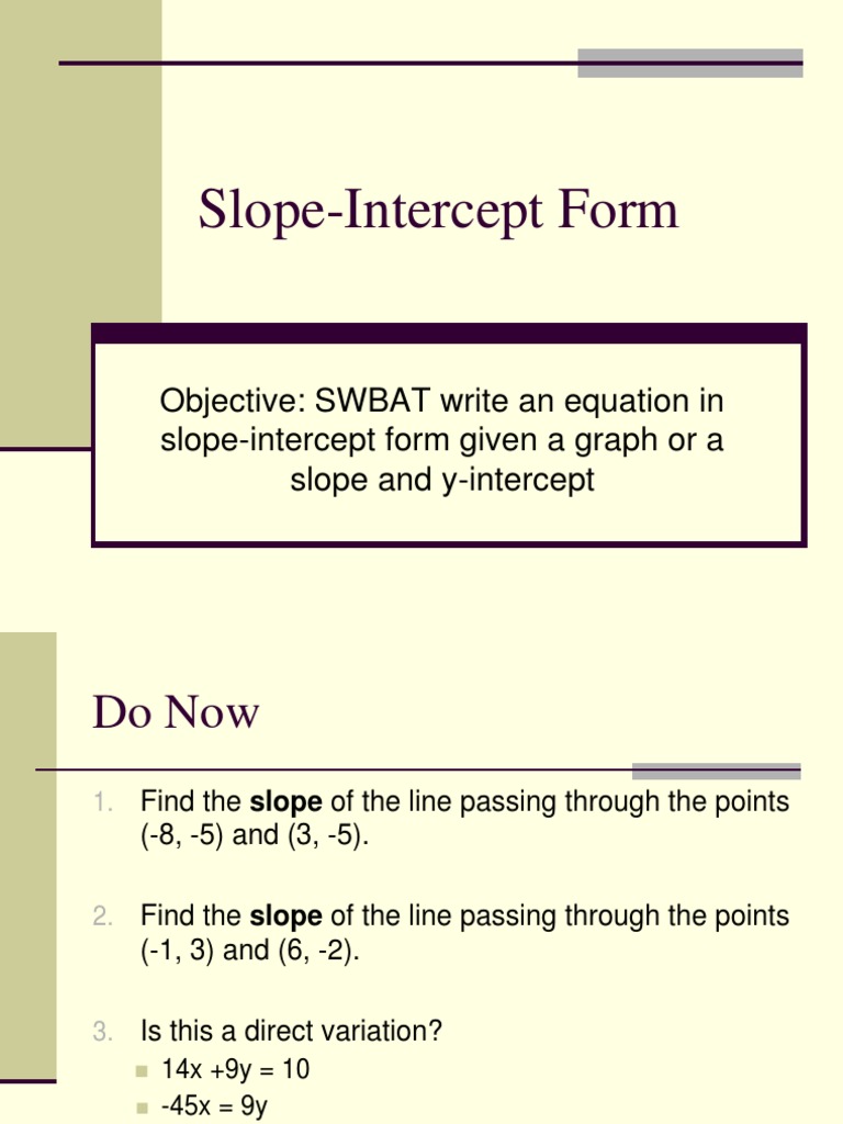 Slope Intercept Form | PDF | Slope | Derivative