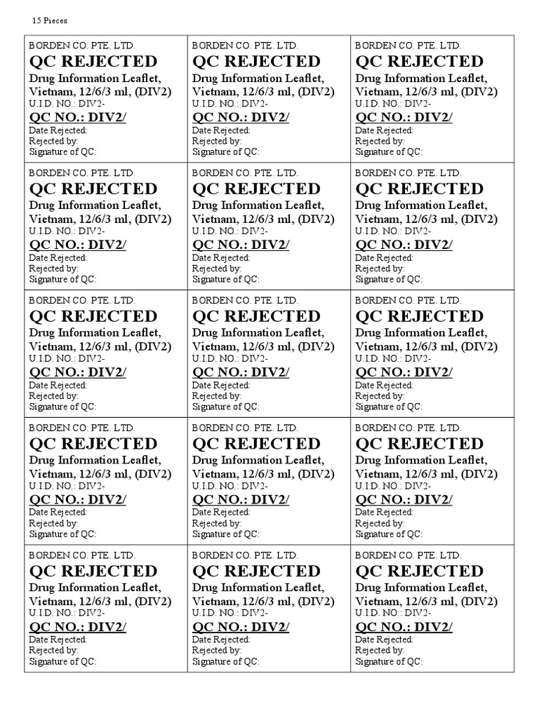 Drug Leaflet QC Rejection Report | PDF