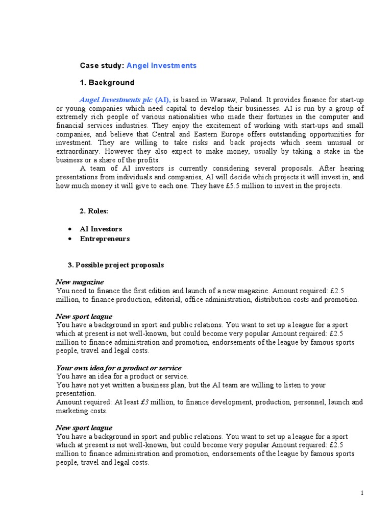 Angel Investments Case Study Overview | PDF | Business