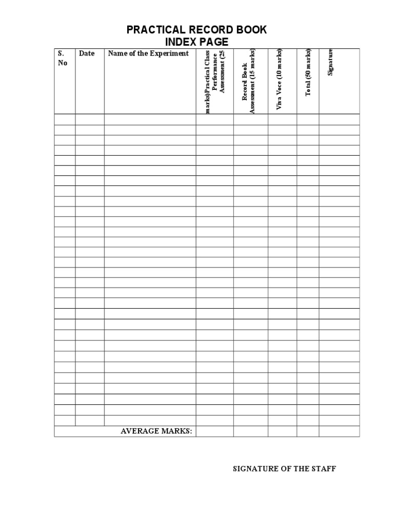 Practical Record Book Index Page: S. No Date Name of The Experiment | PDF