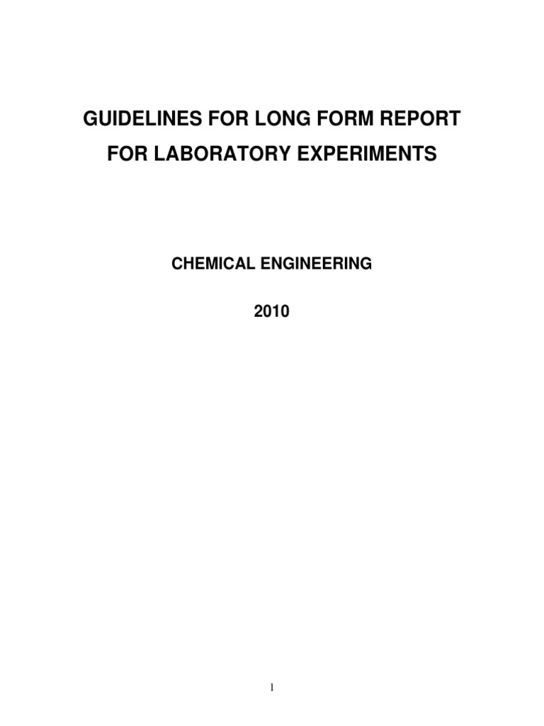 Guidelines For Long Form Report For Laboratory Experiments: Chemical ...