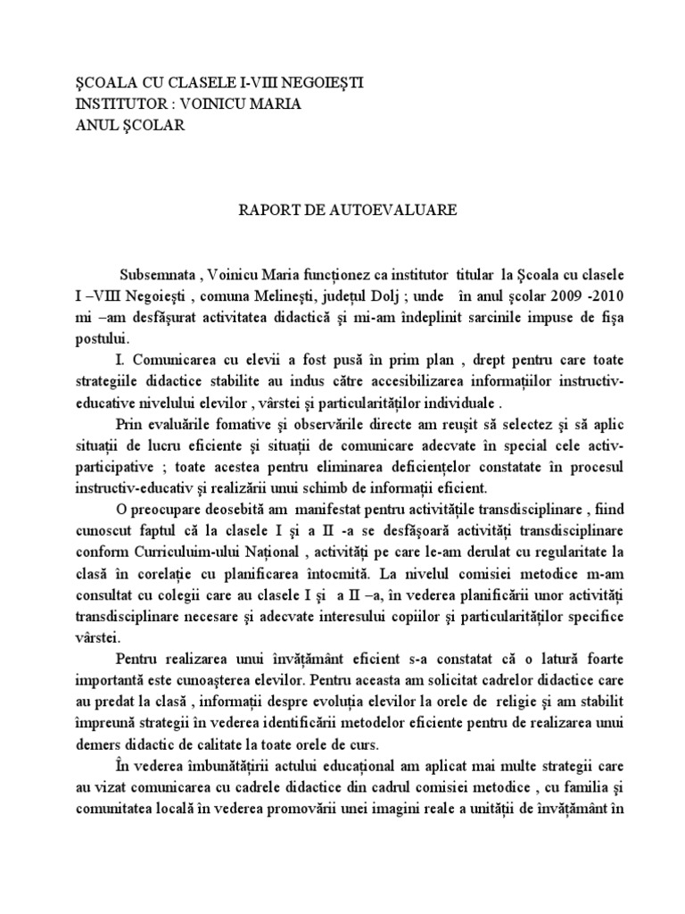 1 Raport de Autoevaluare