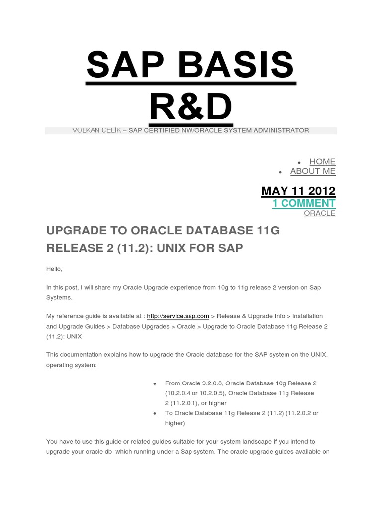 Sap Basis R&D: Upgrade To Oracle Database 11G Release 2 (11.2) : Unix ...