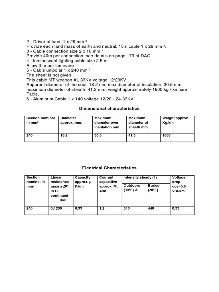 Electrical Cable Specifications Guide | PDF | Science & Mathematics