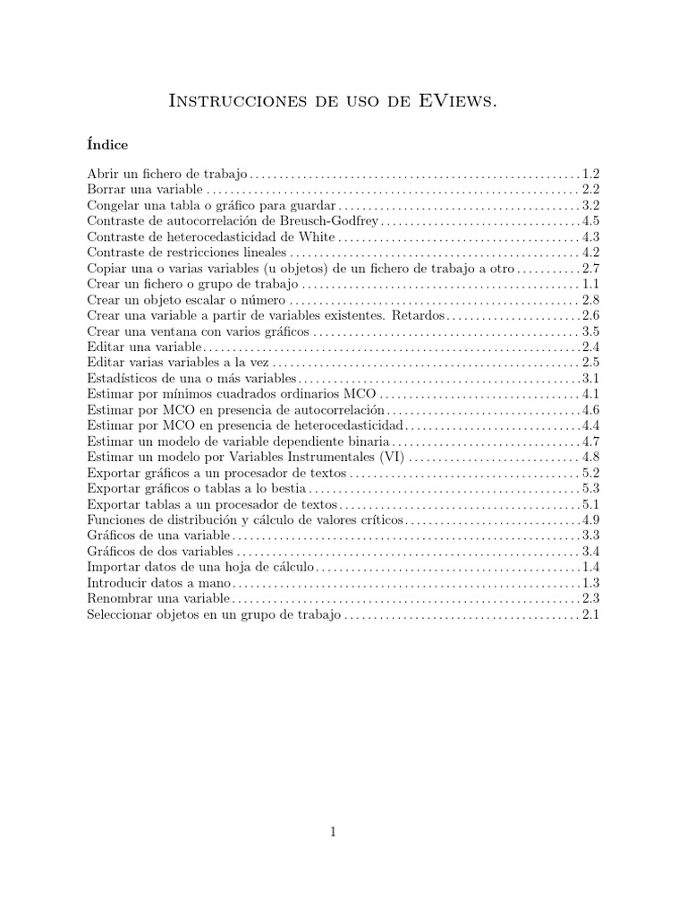 Guía de Uso de EViews: Instrucciones SEO | PDF | Logaritmo | Enseñanza de matemática