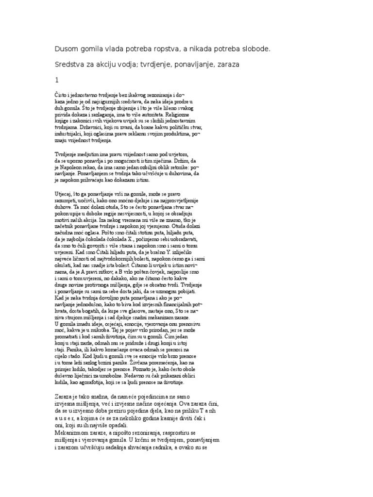 Gustav Le Bon - Psihologija Gomila | PDF