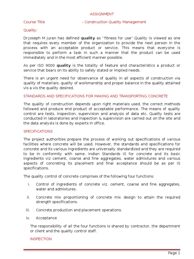 Assignment On Construction Quality Management | PDF | Concrete ...