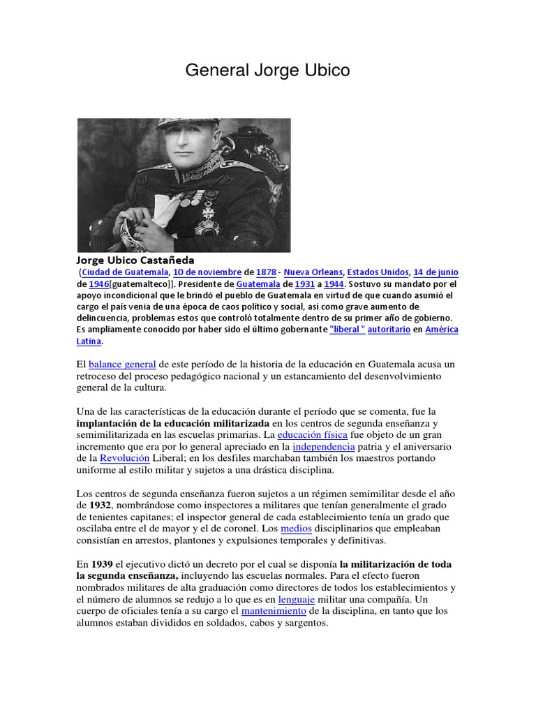Dictadura de Jorge Ubico en Guatemala | PDF | Guatemala | Gobierno