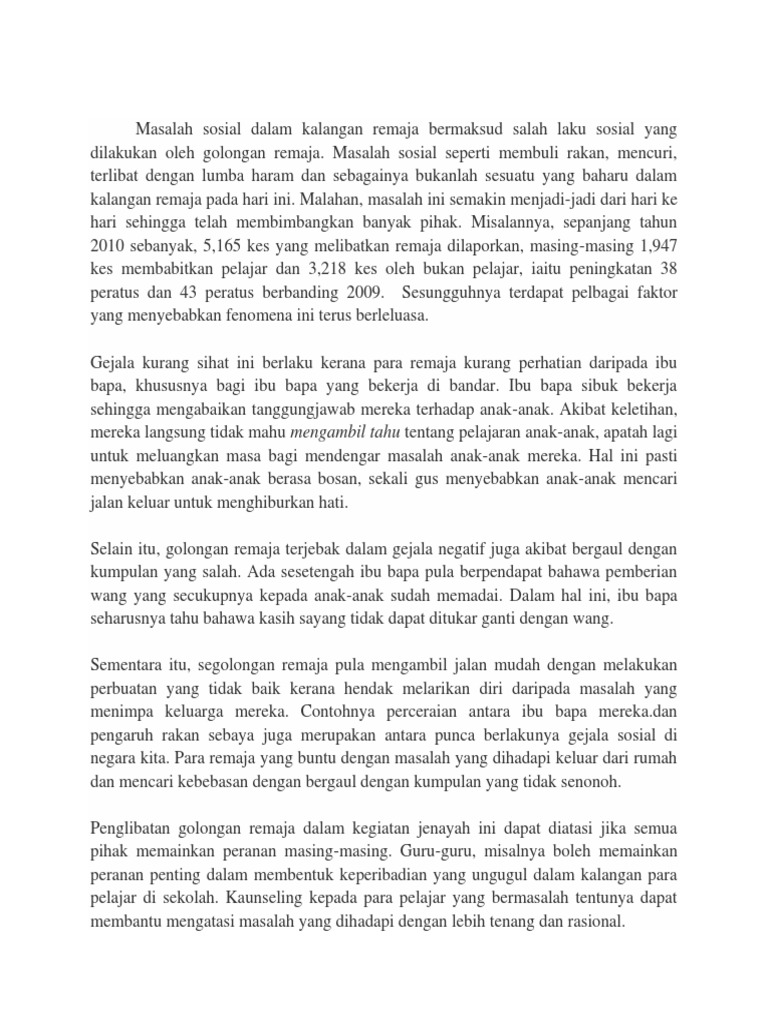 Masalah Sosial Dalam Kalangan Remaja | PDF