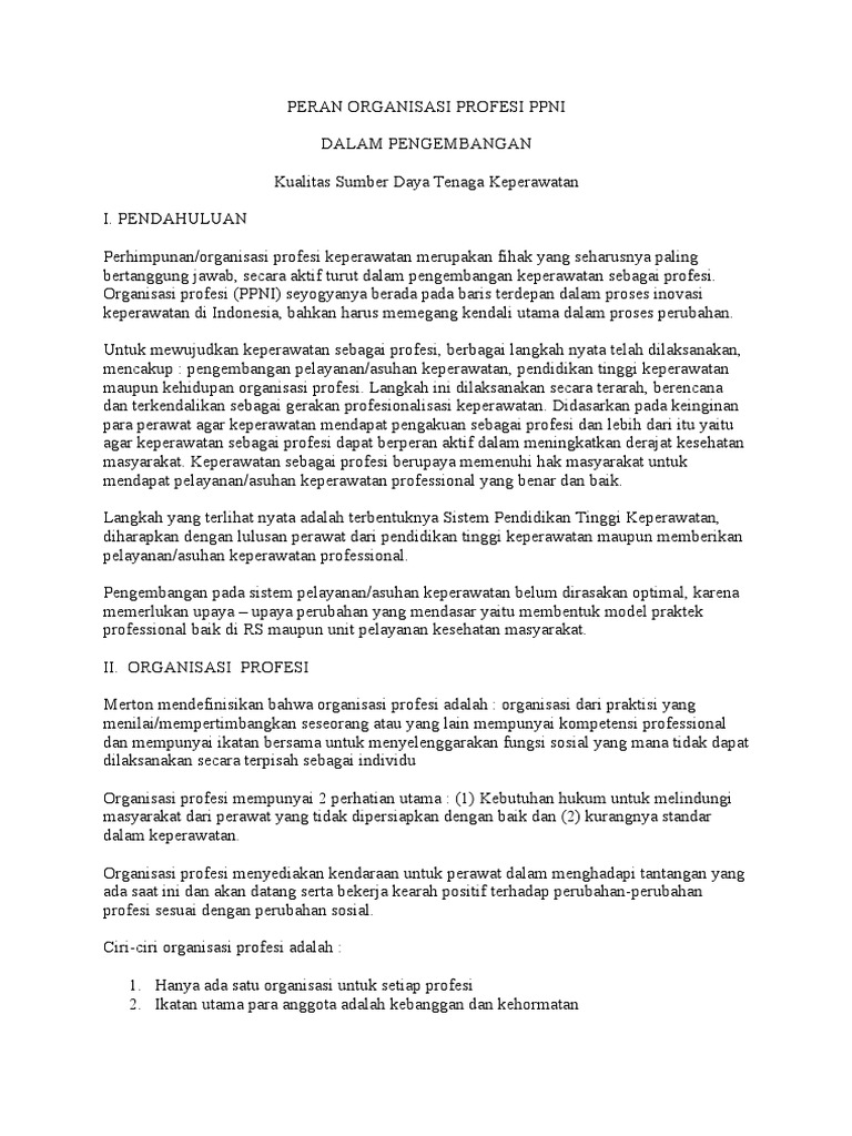 Peran Organisasi Profesi Ppni | PDF