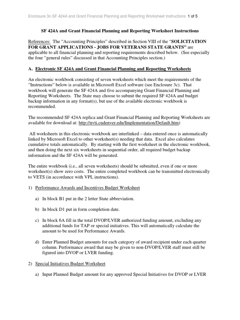 SF 424A and Grant Financial Planning and Reporting Worksheet ...