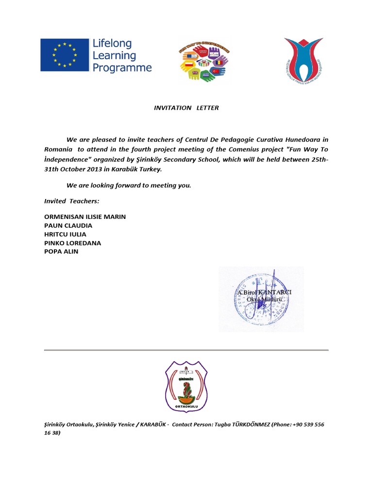 Invitation Letter for Comenius Project | PDF | Wellness