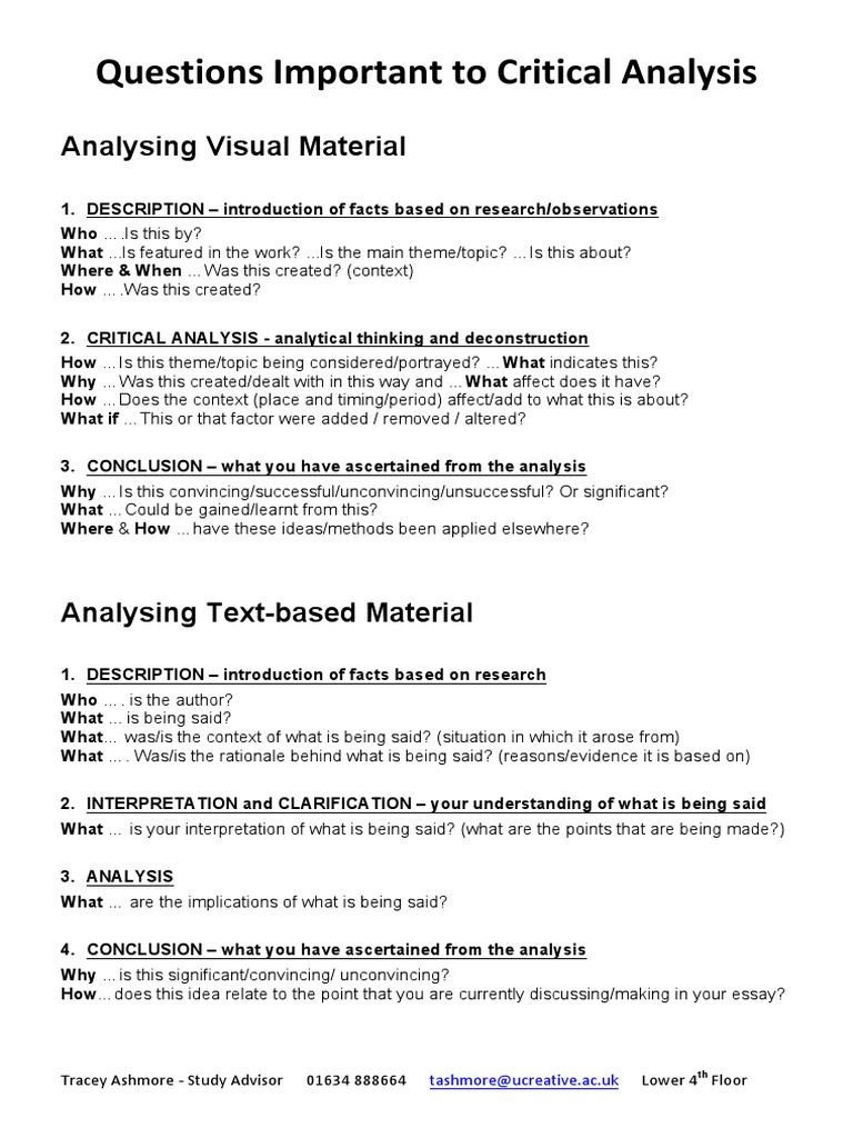 Questions Important To Critical Analysis: Analysing Visual Material | PDF