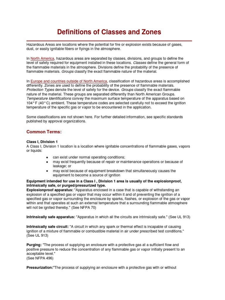 Definitions of Classes and Zones | PDF | Gases | Chemistry