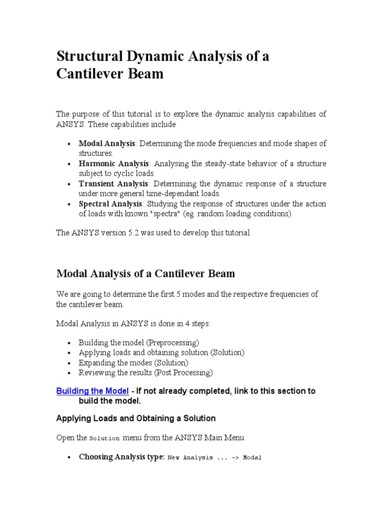 Structural Dynamic Analysis of A Cantilever Beam | PDF | Spectral ...
