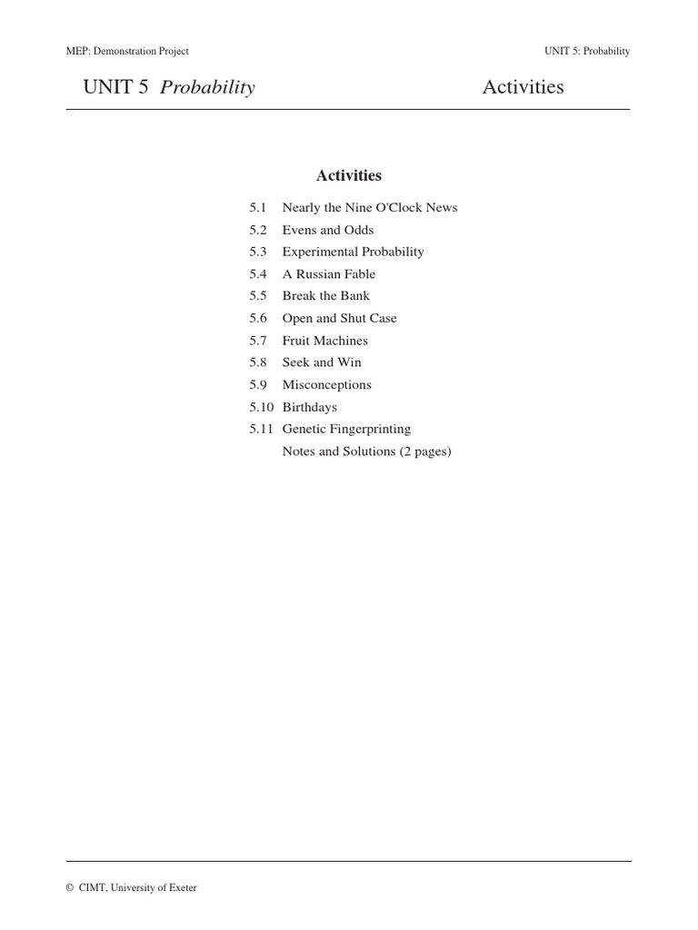 UNIT 5 Probability Activities | PDF | Teaching Methods & Materials ...