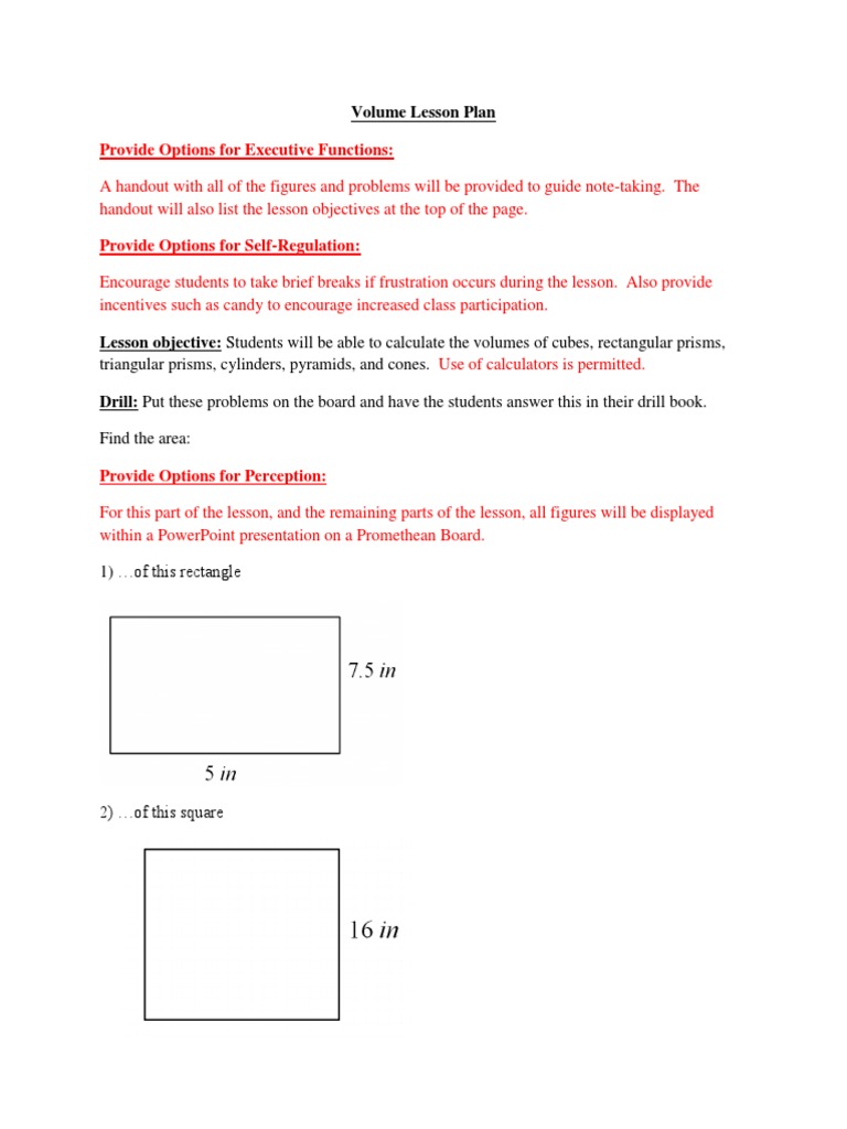 Lesson Plan | Volume | Area