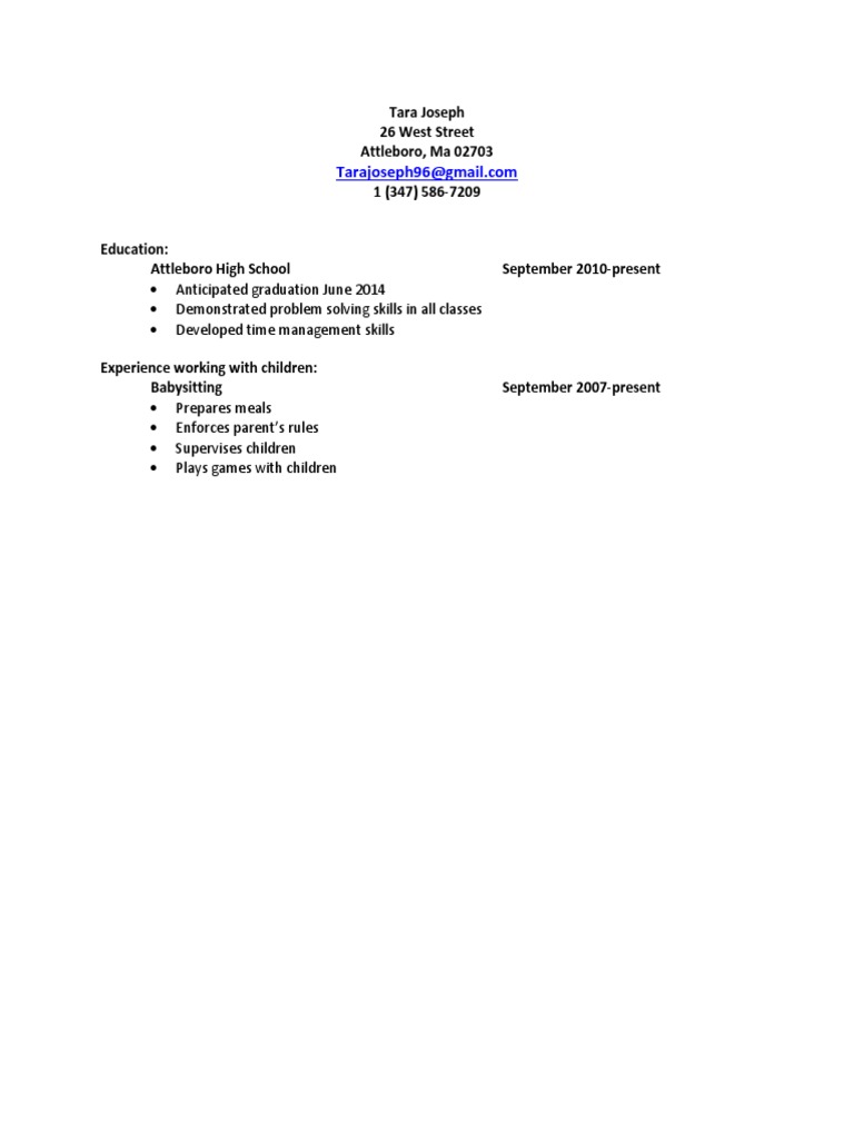Tara Joseph's Resume and References | PDF | Sports & Recreation