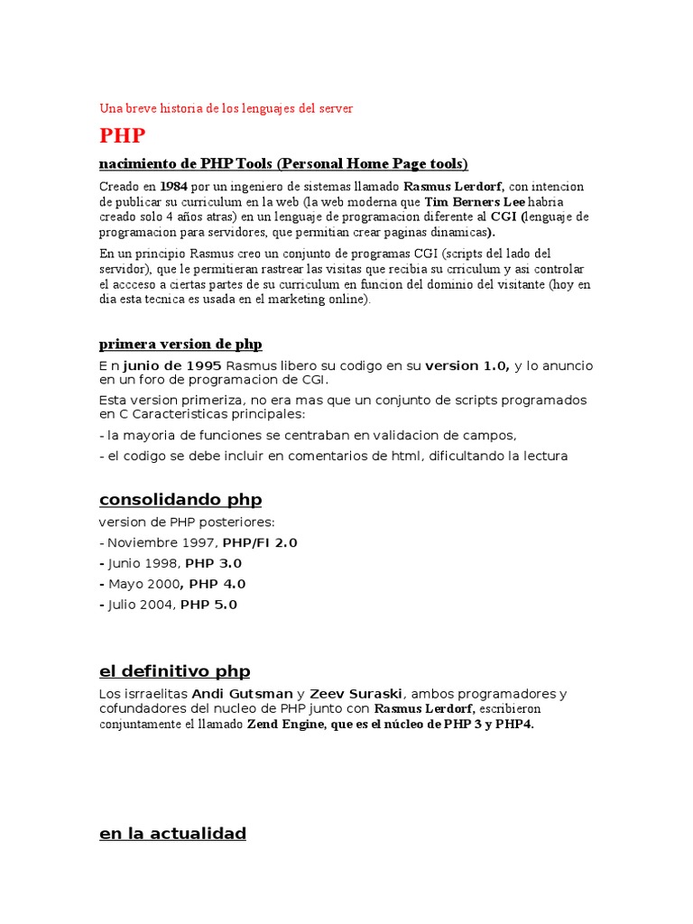Historia de PHP y JSP en Servidores | PDF | Php | Páginas del servidor Java