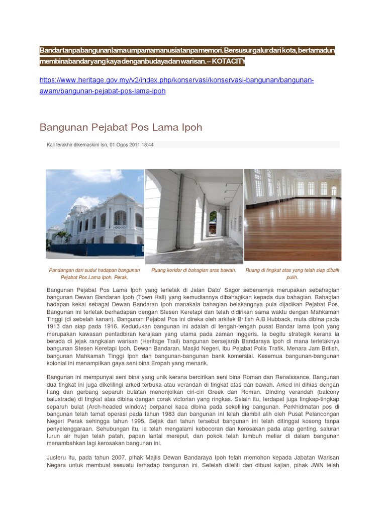 Bangunan Pejabat Pos Lama Ipoh | PDF