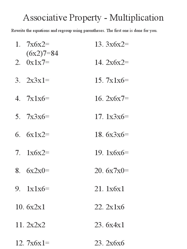 Associative Property of Multiplication Worksheets | PDF
